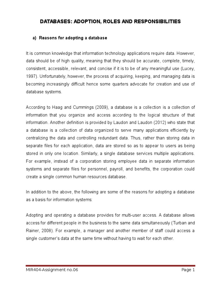 Databases-Adoption & Roles | PDF | Relational Model | Databases