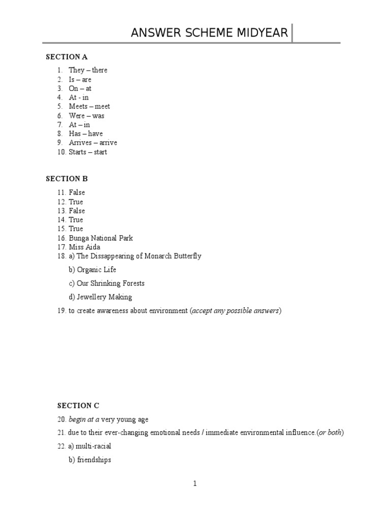 Answer Scheme PPT F2 | PDF | Vocabulary | Psychological Concepts