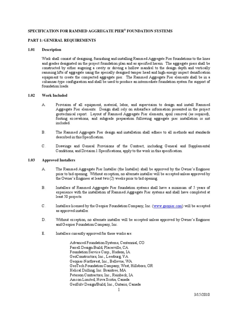 Rammed Aggregate Pier Specification031510 | PDF | Construction ...