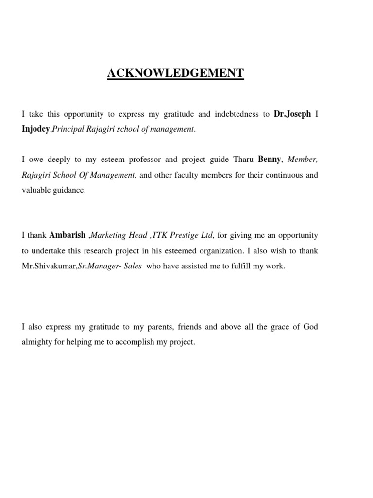 Acknowledgment and Declaration of MBA Project | PDF