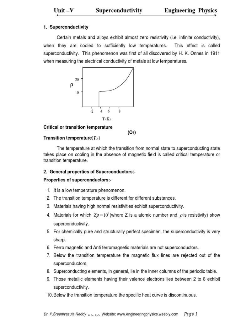 Unit - V Superconductivity Engineering Physics | PDF | Superconductivity | Electron