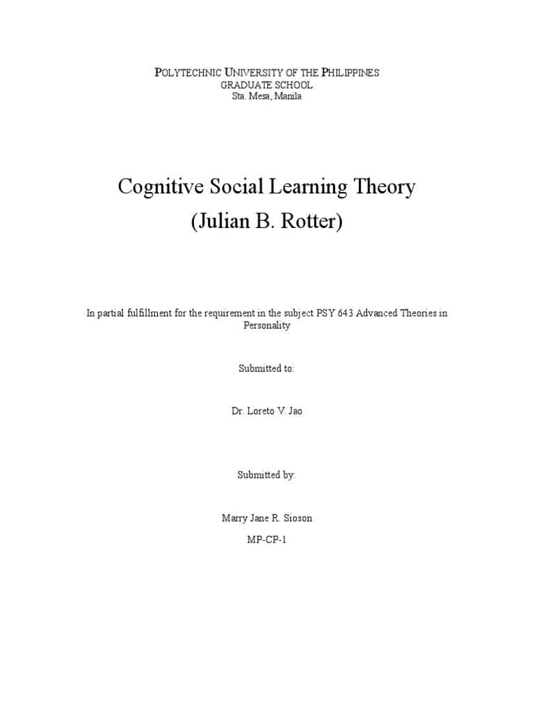 Social Learning Theory by Julian Rotter | PDF | Reinforcement ...