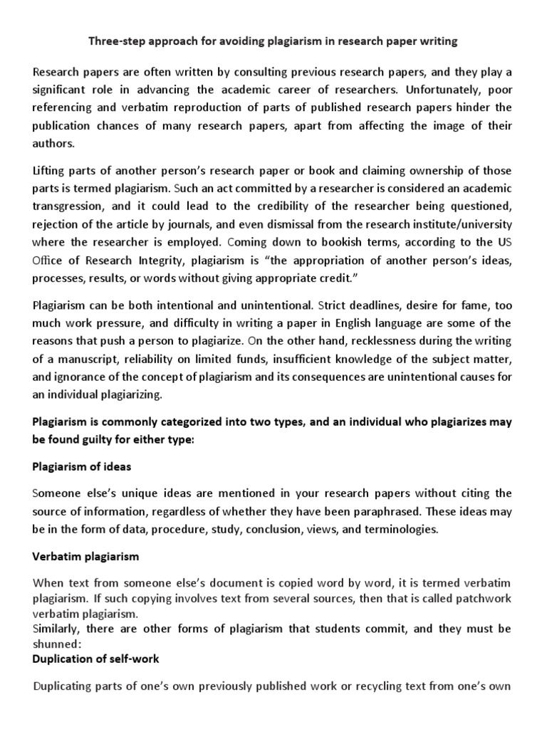 Three-Step Approach For Avoiding Plagiarism in Research Paper Writing ...