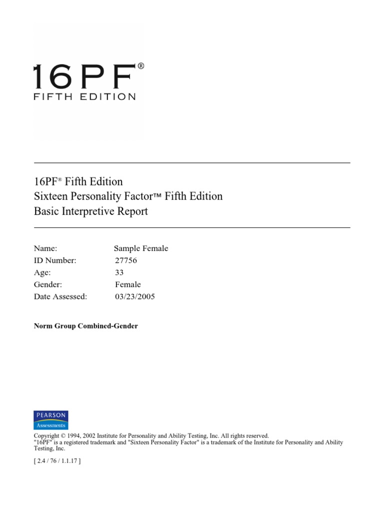 16PF® Fifth Edition Sixteen Personality Factor™ Fifth | PDF | Nonverbal ...