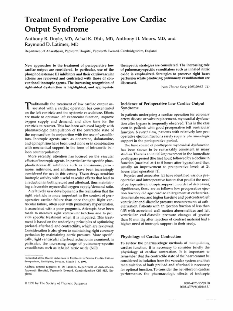 Treatment of Perioperative Low Cardiac Output Syndrome | PDF ...