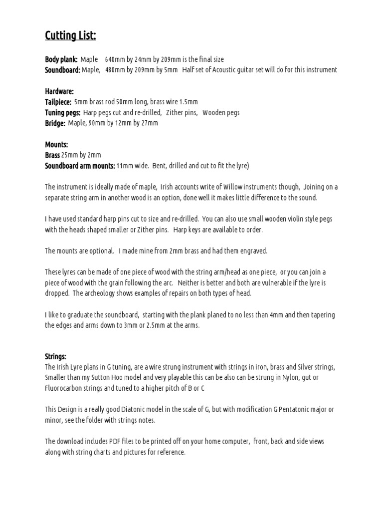 Irish Lyre Building Plans and Guide | PDF | String Instruments ...