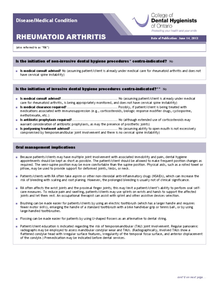 CDHO Factsheet Rheumatoid Arthritis | PDF | Arthritis | Rheumatoid ...