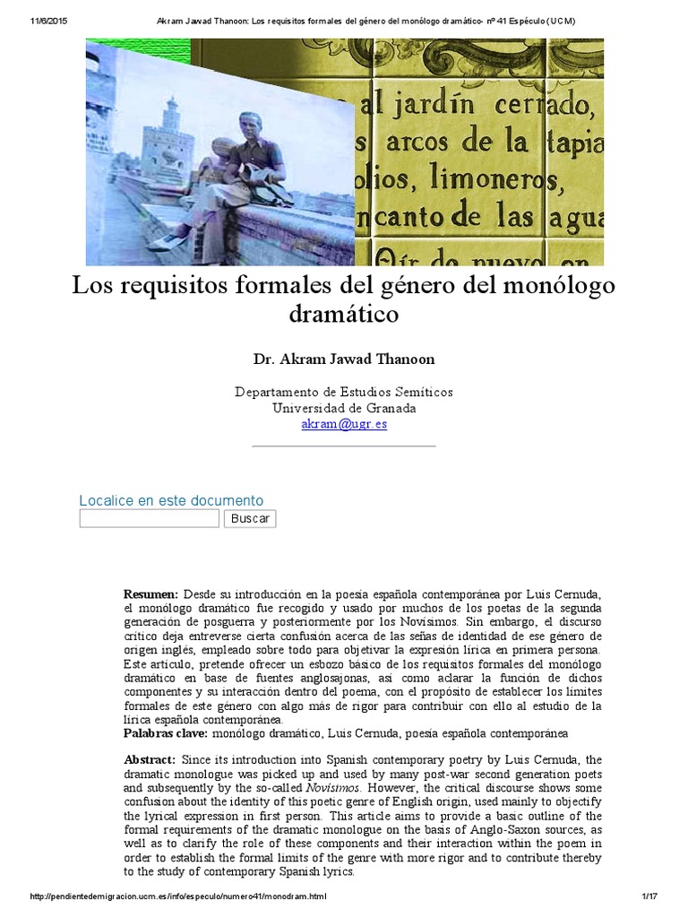 Sobre El Monólogo Dramático | PDF | Poesía | Autor