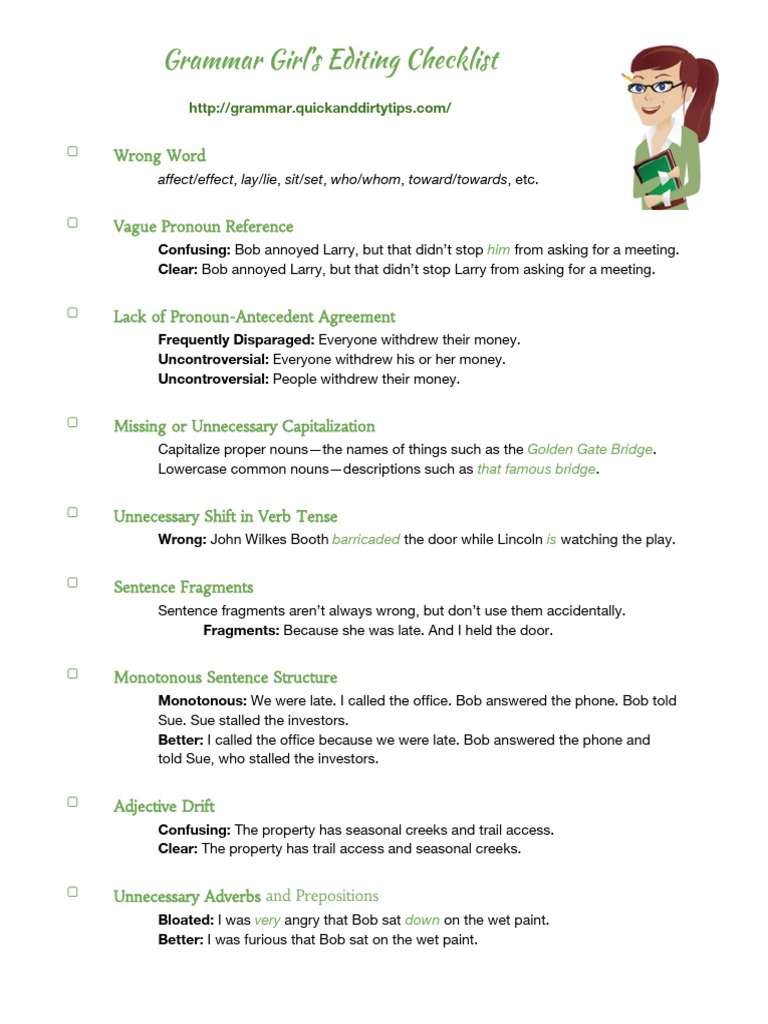GrammarGirlEditingChecklist ForSite | PDF | Grammar | Syntax