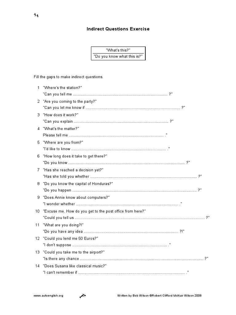 Indirect Questions Exercise Con Solucion | PDF