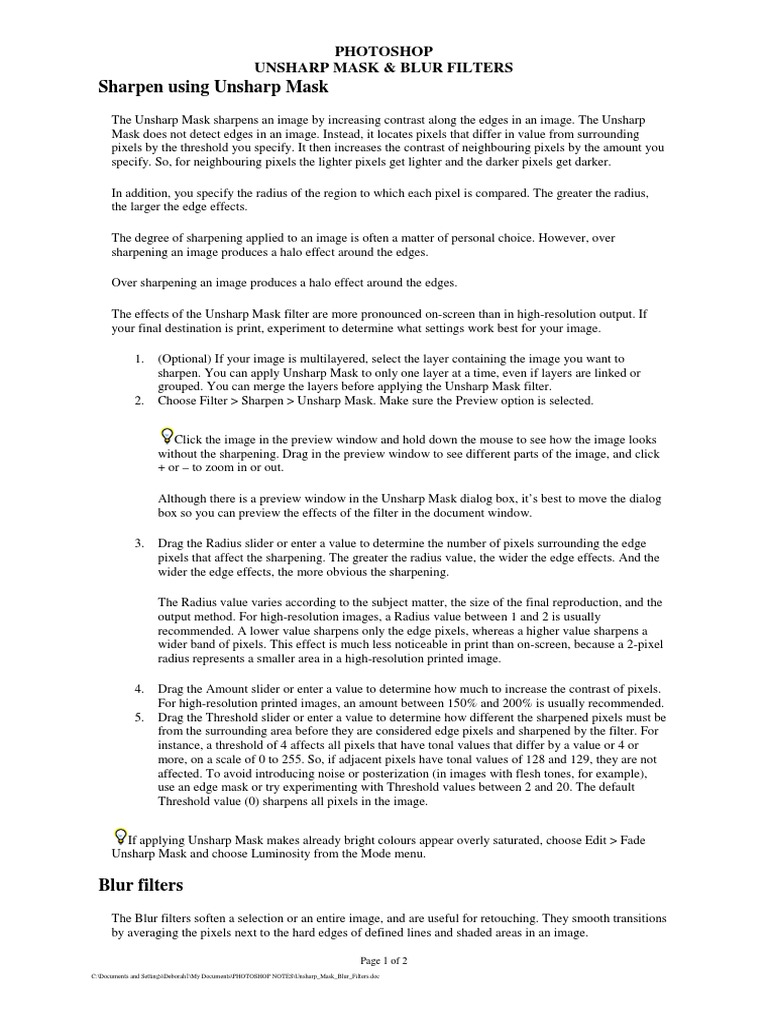 Unsharp Mask Blur Filters | PDF | Multidimensional Signal Processing | Signal Processing