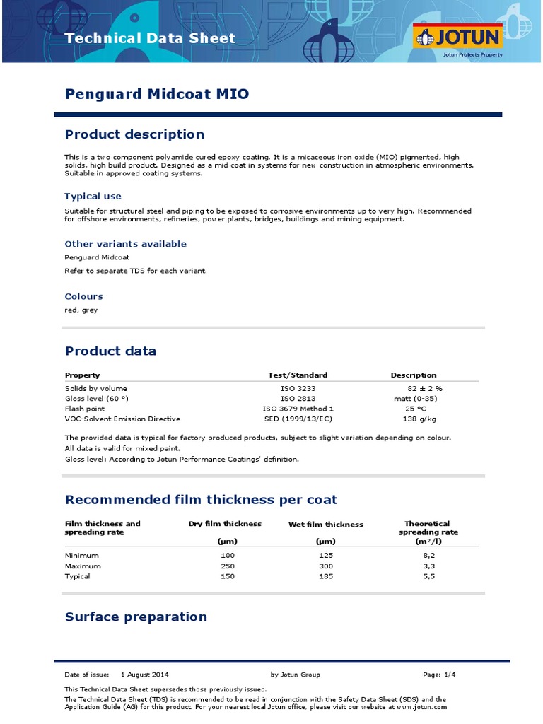 Penguard Midcoat MIO: Technical Data Sheet | PDF | Paint | Epoxy