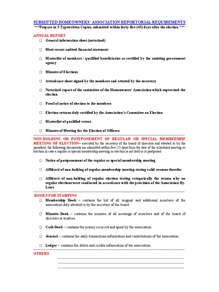 HLURB HOA Reportorial Requirements | PDF