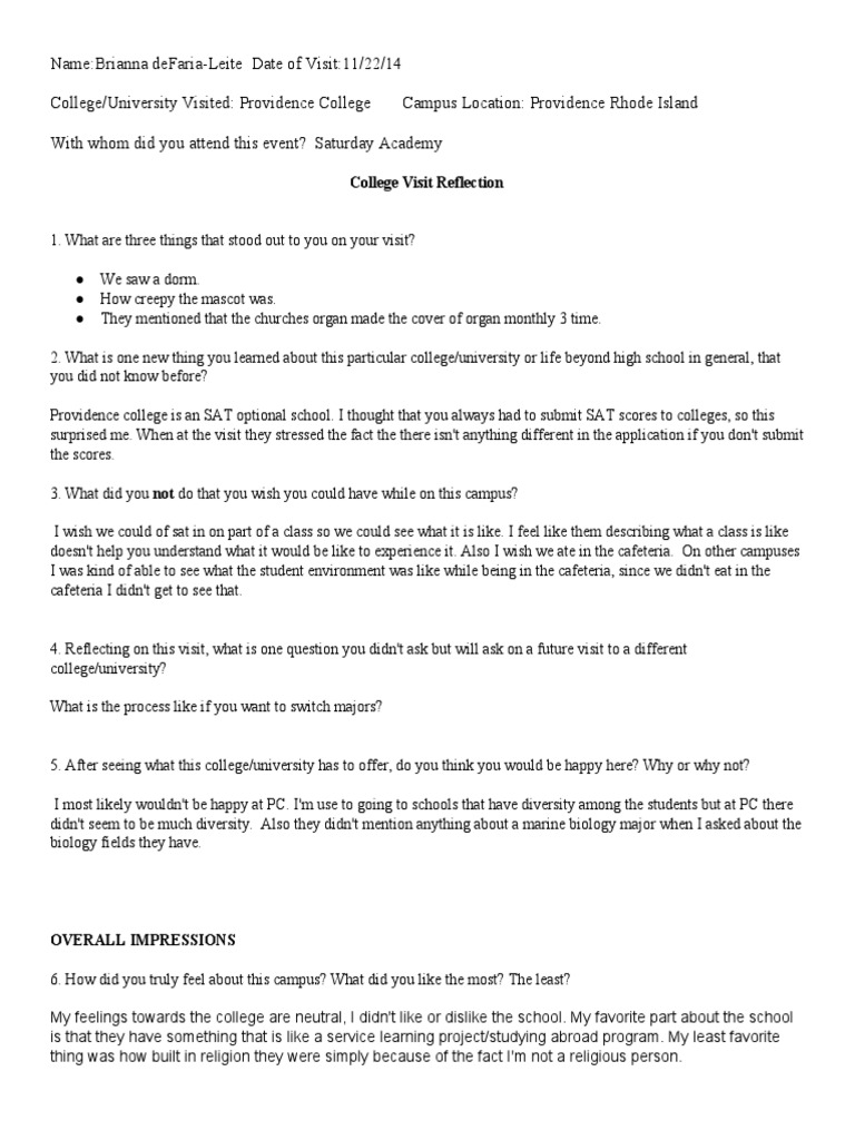 Providence College Visit Reflection | PDF | Wellness