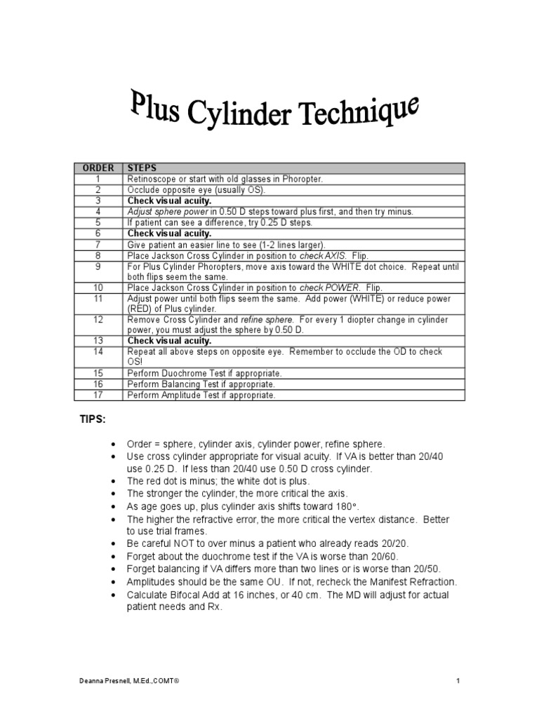 Plus Cylinder Refraction Steps | PDF | Visual System | Senses