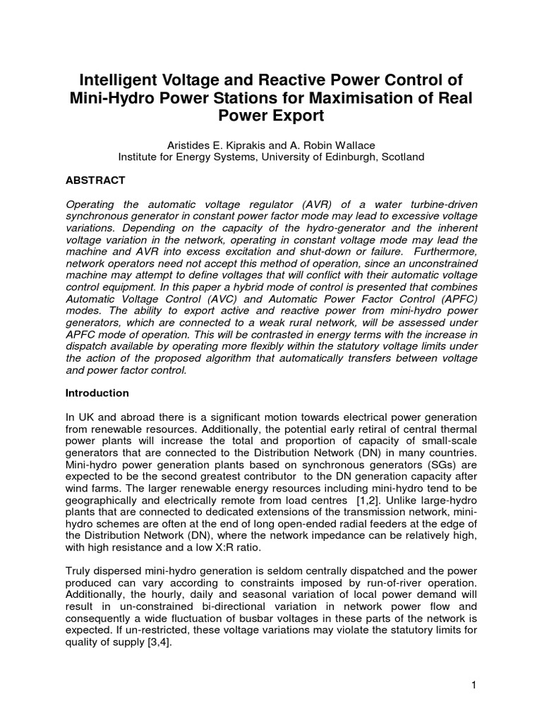 Voltage Vs Var Control Small Hydro I | PDF | Electrical Substation ...