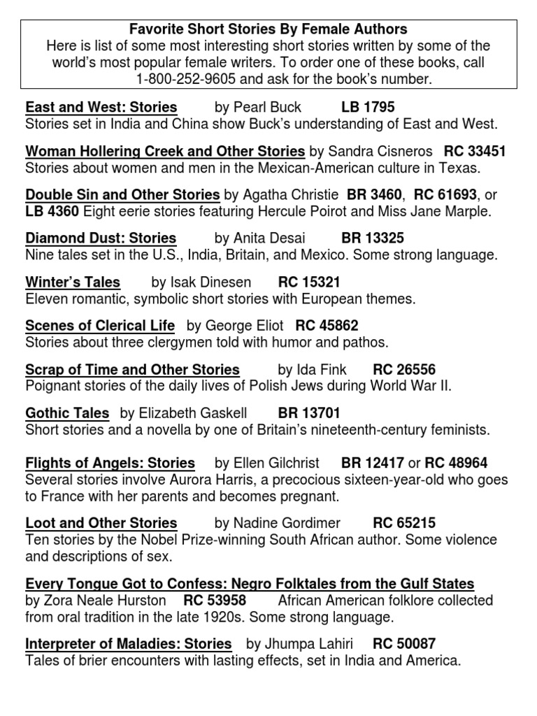 Notable Short Stories by Women Authors | PDF | Novels | Books