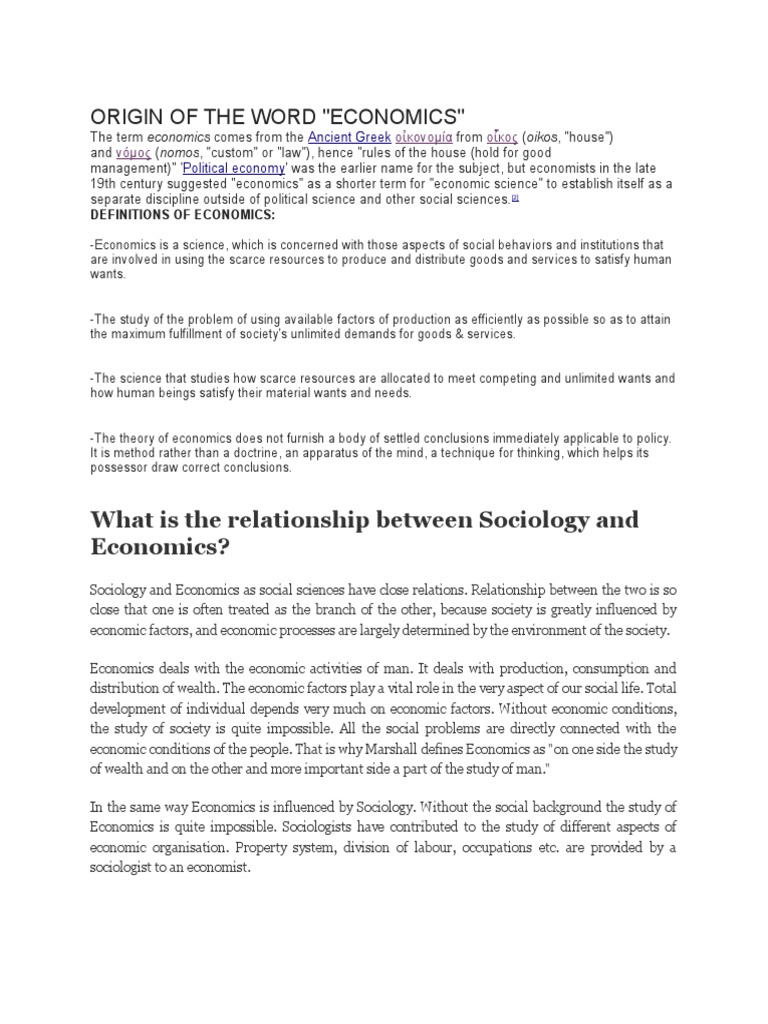 Origin of The Word "Economics": What Is The Relationship Between ...
