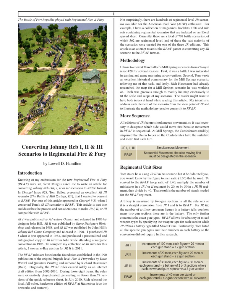 Converting Johnny Reb I, II & III Scenarios To Regimental Fire & Fury ...