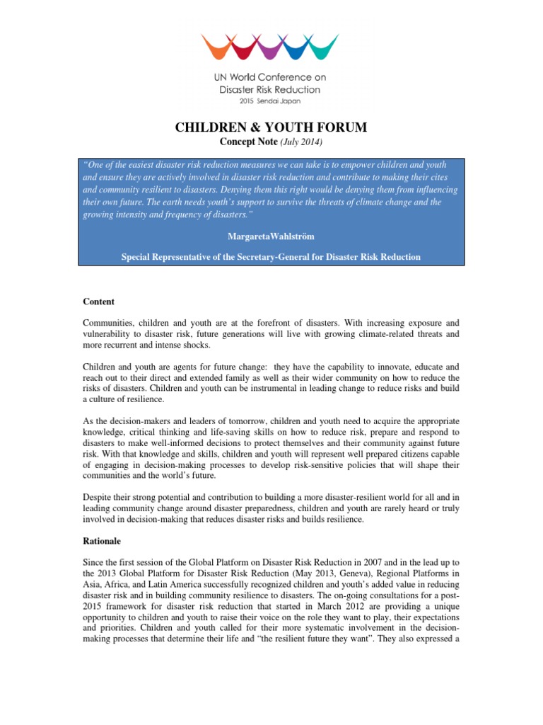 WCDR Children Youth Concept Note | PDF | Disaster Risk Reduction ...