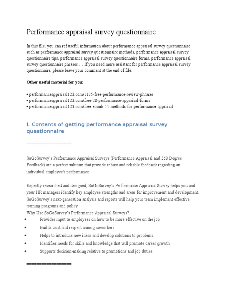 Performance Appraisal Survey Guide | PDF | Performance Appraisal ...