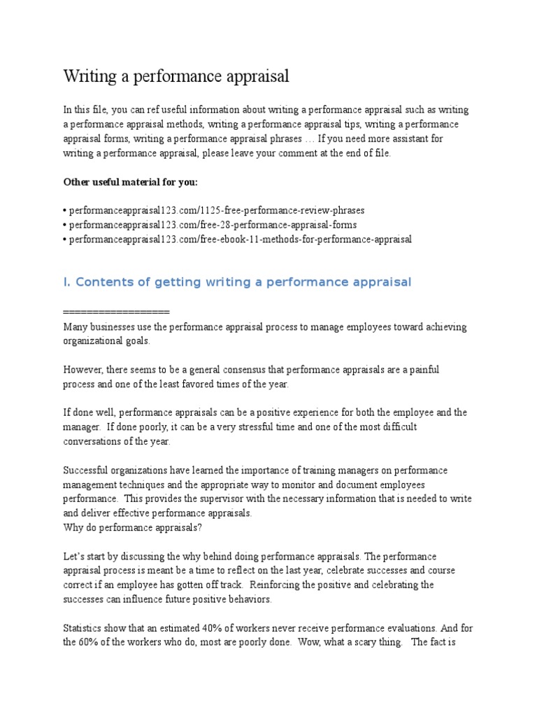 Writing A Performance Appraisal | PDF | Performance Appraisal ...