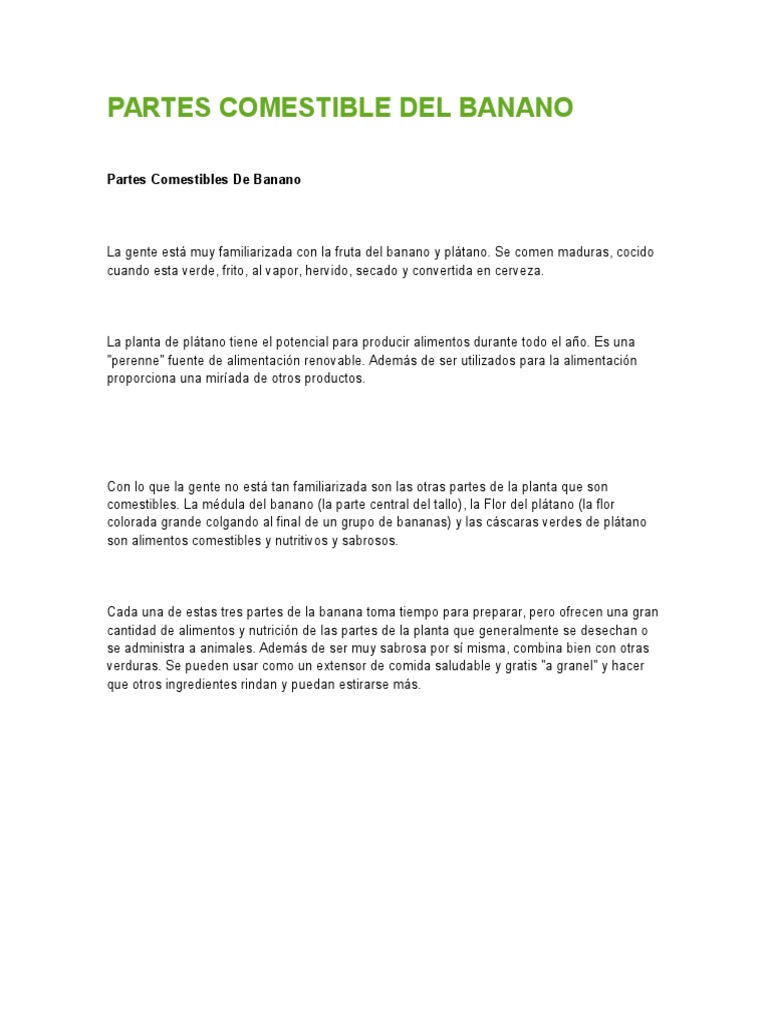 Partes Comestible Del Banano | PDF | Alimentos | Comida y bebida