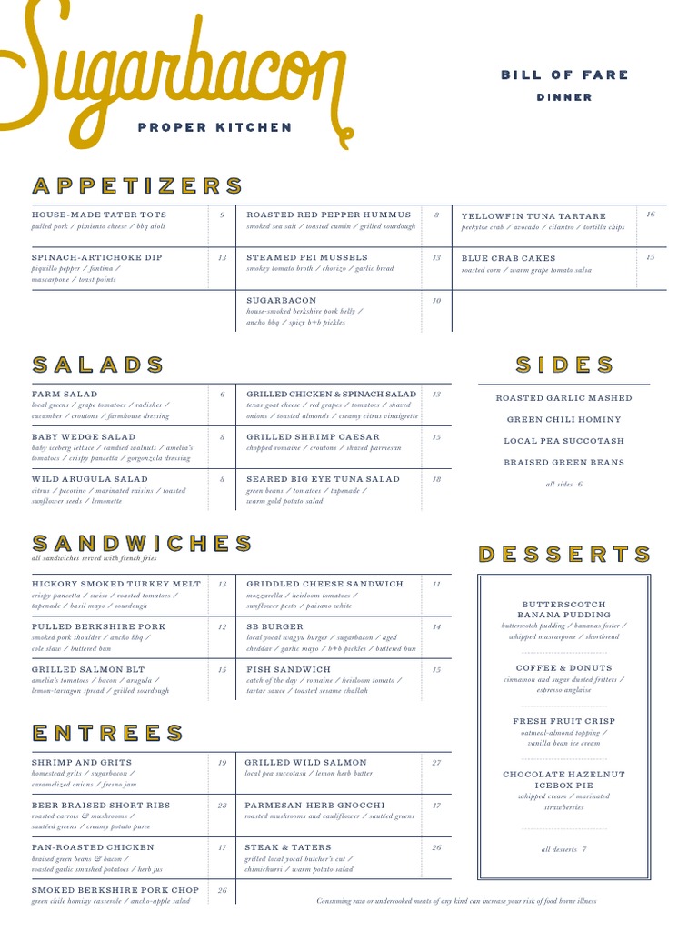 Sugarbacon Dinner Menu | PDF | Salad | Rose