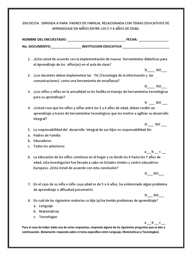 Encuesta Para Padres de Familia