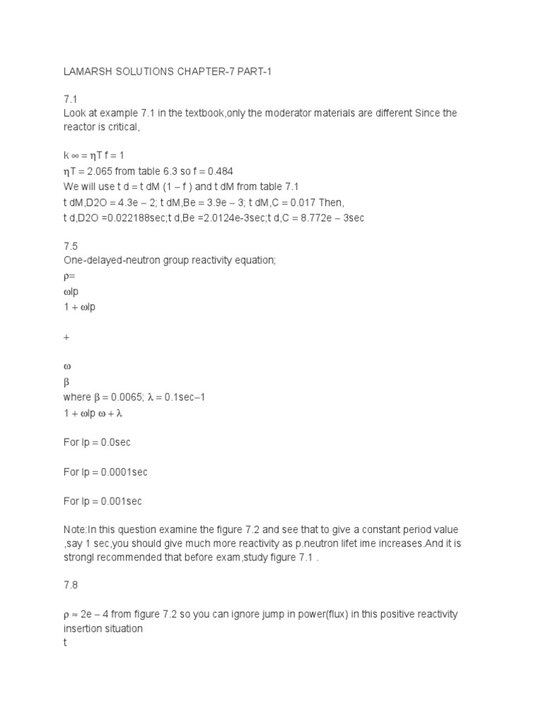 Lamarsh Solutions Chapter 7 | PDF