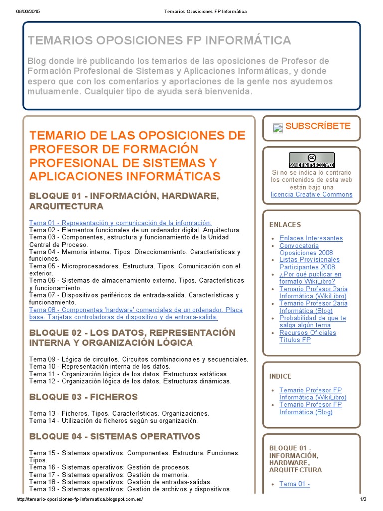 Temarios Oposiciones FP Informática.pdf | Sistema operativo | Lenguaje de programación | Prueba ...