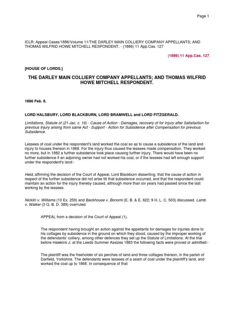 The Darley Main Colliery Company Appellants | PDF | Damages | Obiter Dictum