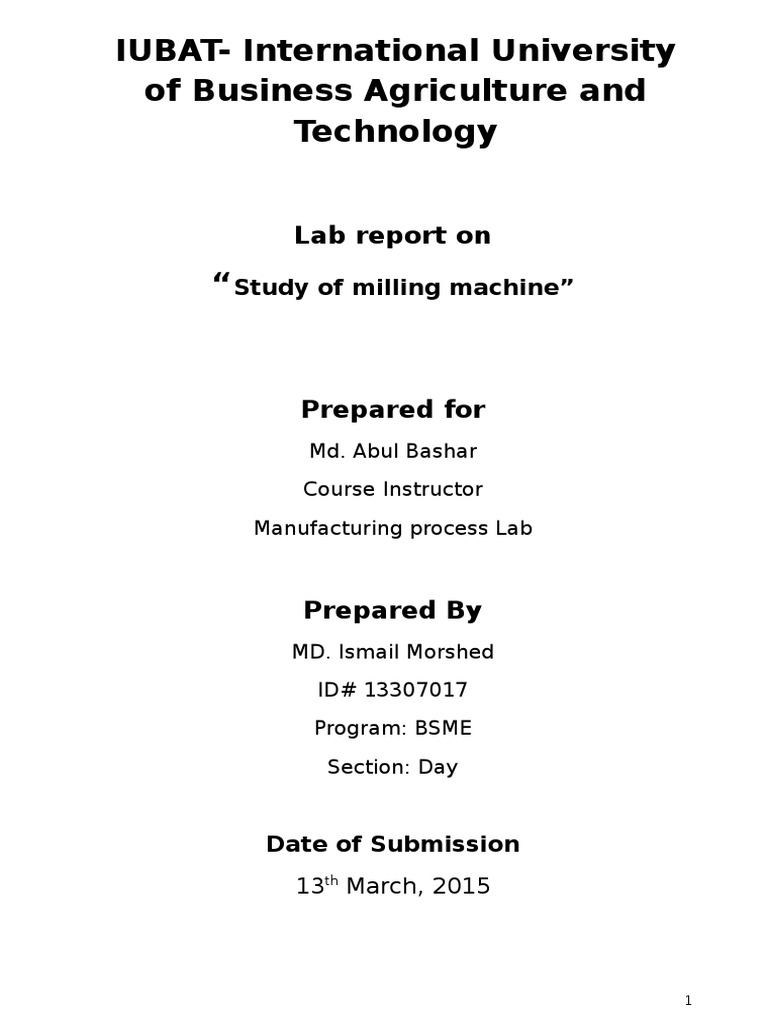 Study of Milling Machine | PDF | Machines | Tools