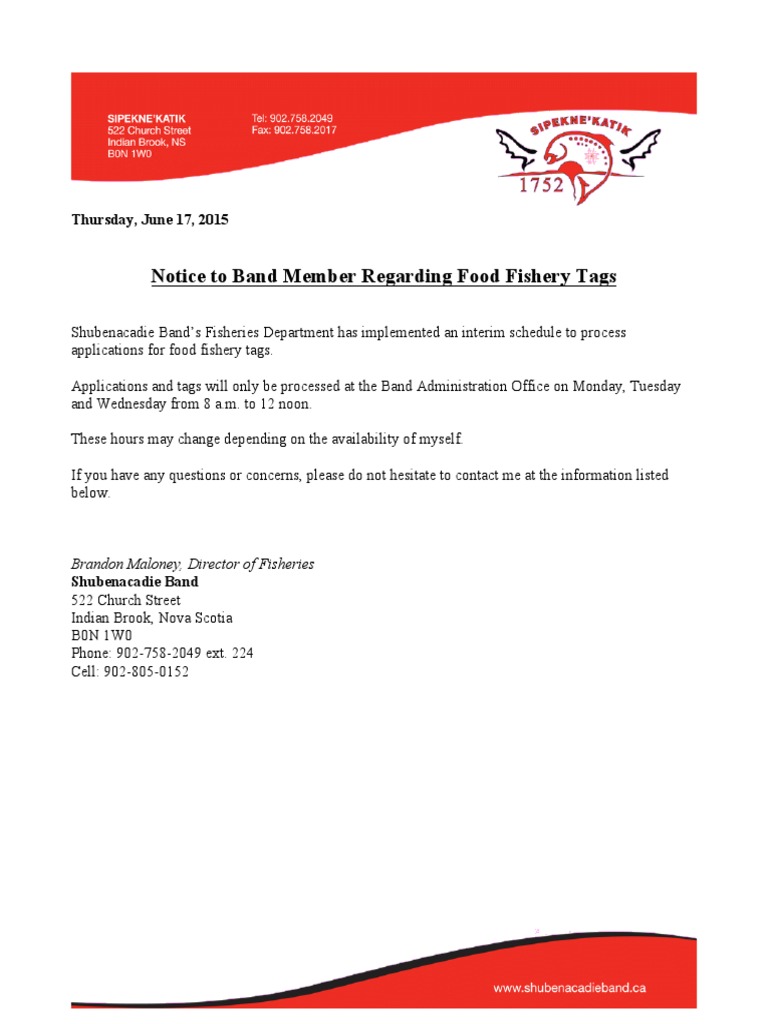 Food Fishery Tag Application Notice | PDF
