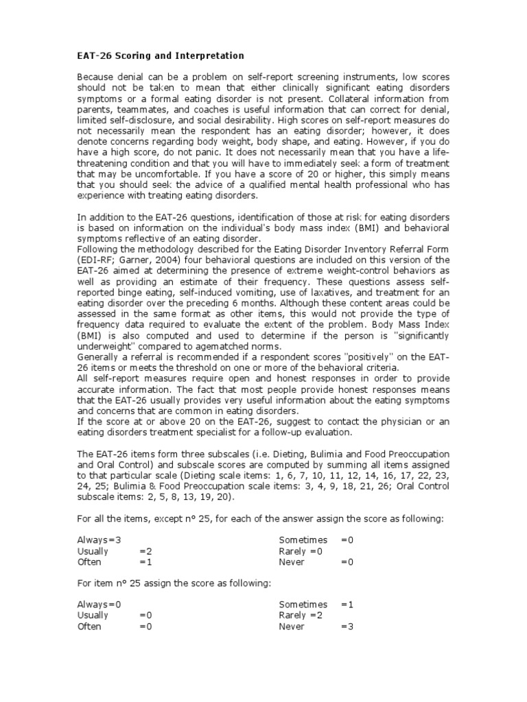 EAT 26 Scoring | Eating Disorder | Health Care