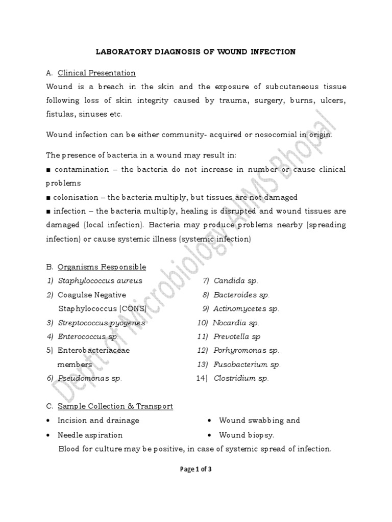 Laboratory Diagnosis of Wound Infection | PDF | Infection | Wound