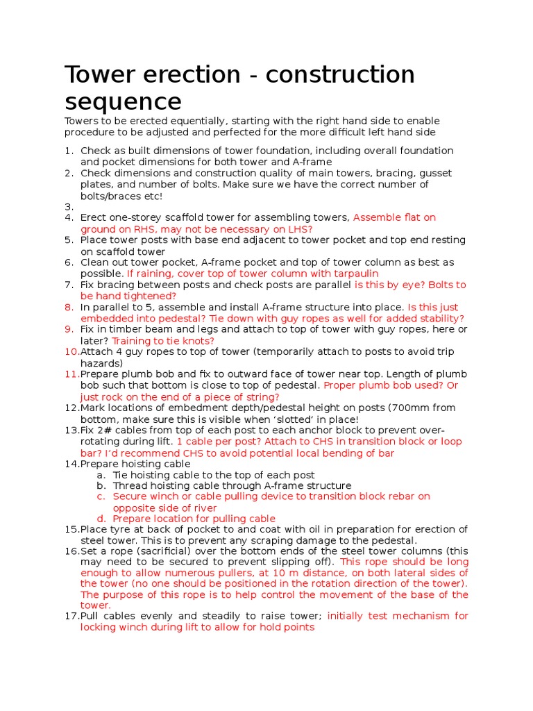 Tower Erection - Construction Sequence | PDF | Scaffolding | Anchor