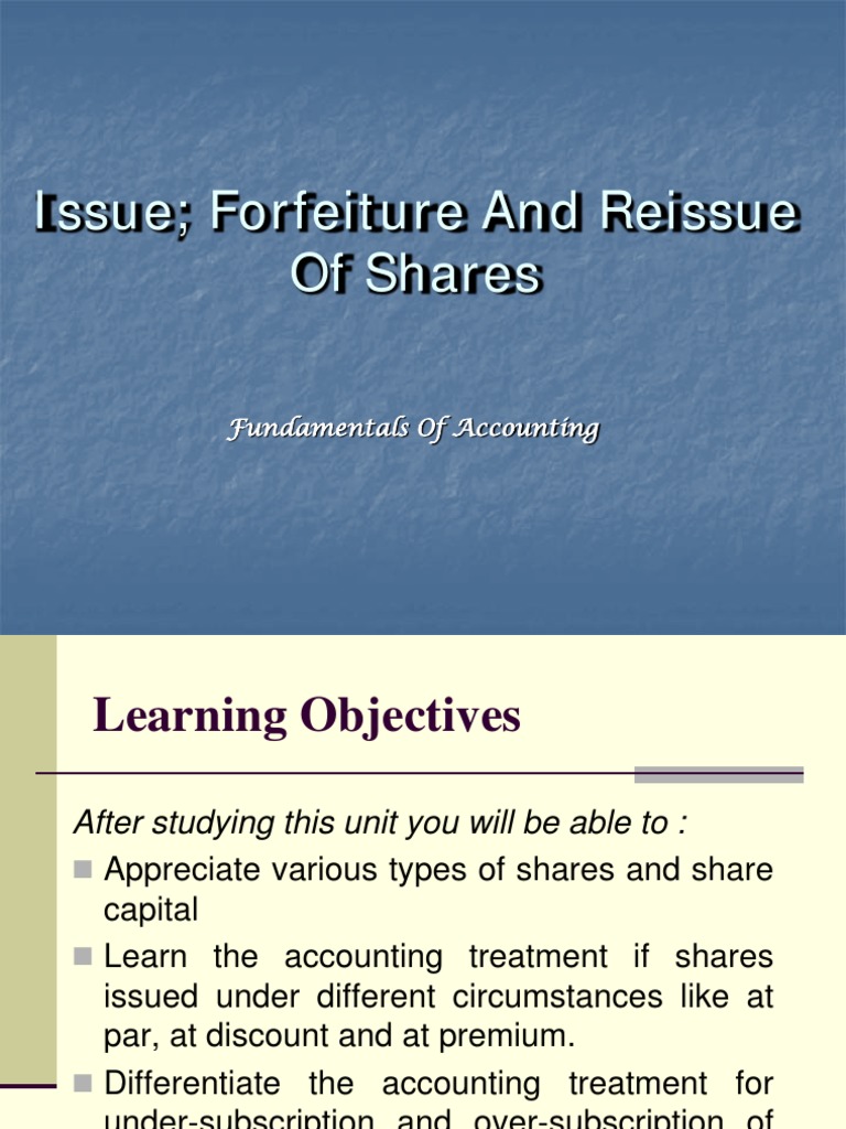 Forfeiture and Reissue of Shares | PDF | Debits And Credits | Preferred ...