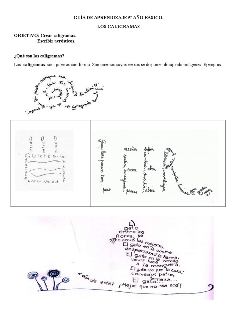 Caligramas, Acrósticos, 5º AÑO BÁSICO | PDF