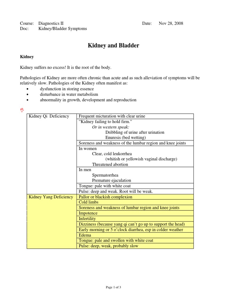 TCM Kidney Diagnosis Guide | PDF | Traditional Chinese Medicine | Urination