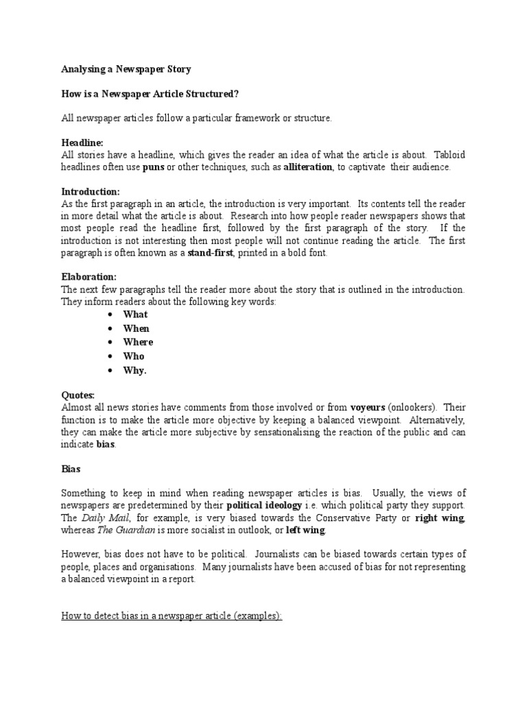 Analysing Newspaper Stories | PDF | Media Bias | Newspapers