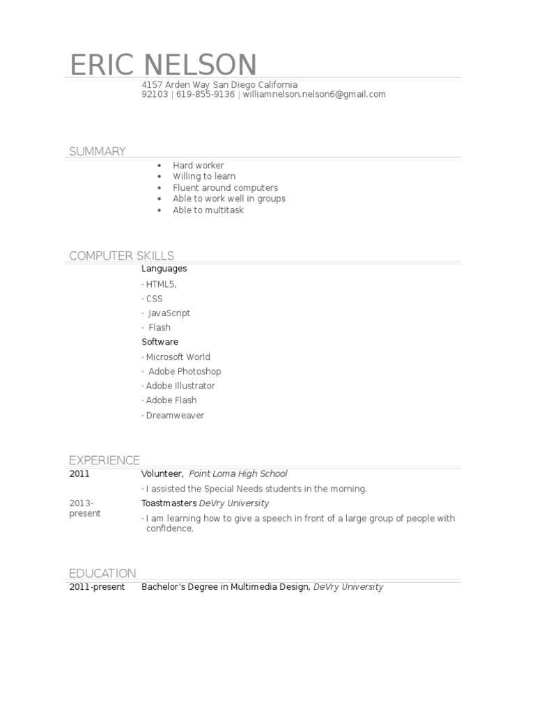 Multimedia Design Resume of Eric Nelson | PDF | Career & Growth