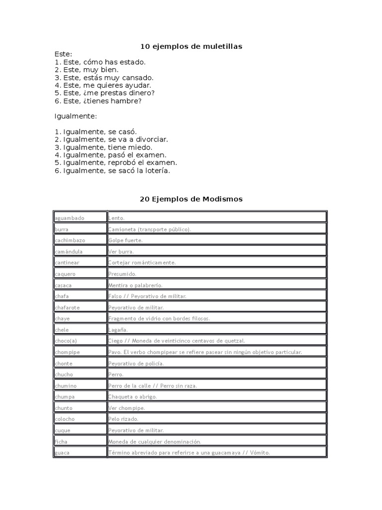 10 Ejemplos de Muletillas Comunes | PDF | Deportes | Ocio