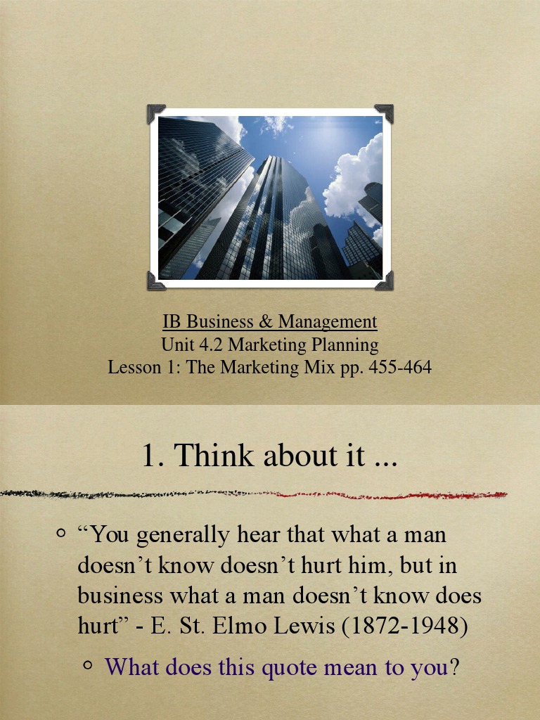 IB Business & Management Unit 4.2 Marketing Planning Lesson 1: The ...