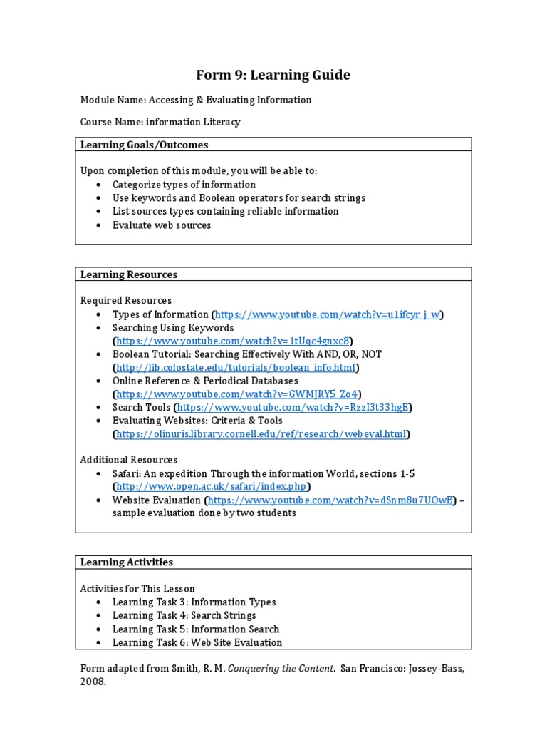 Information Literacy Learning Guide | PDF | Computers