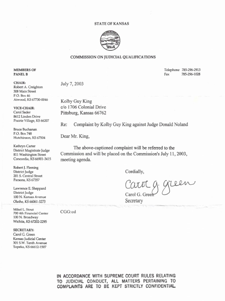 Response To Complaint On Judge Donald Noland Dated March 7th, 2003 | PDF