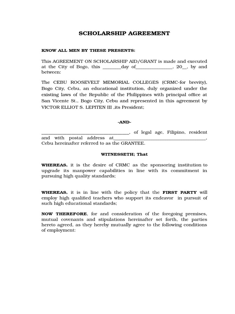 CRMC Scholarship Agreement Template | PDF | Social Science