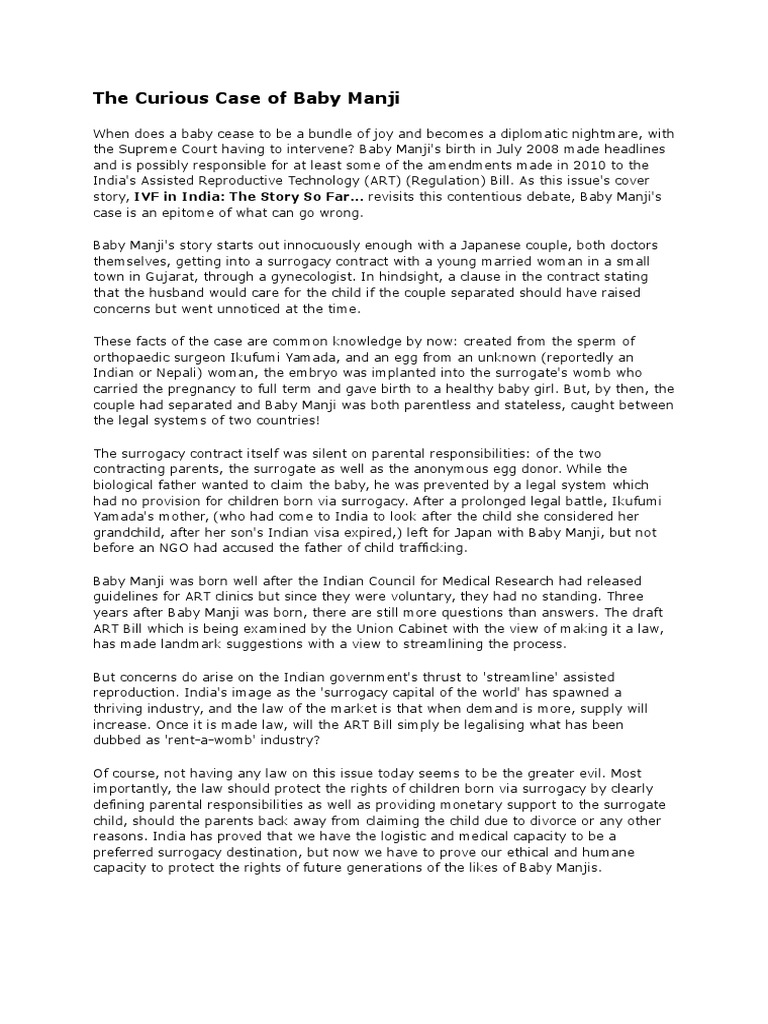 The Curious Case of Baby Manji | PDF | Surrogacy | Fertility