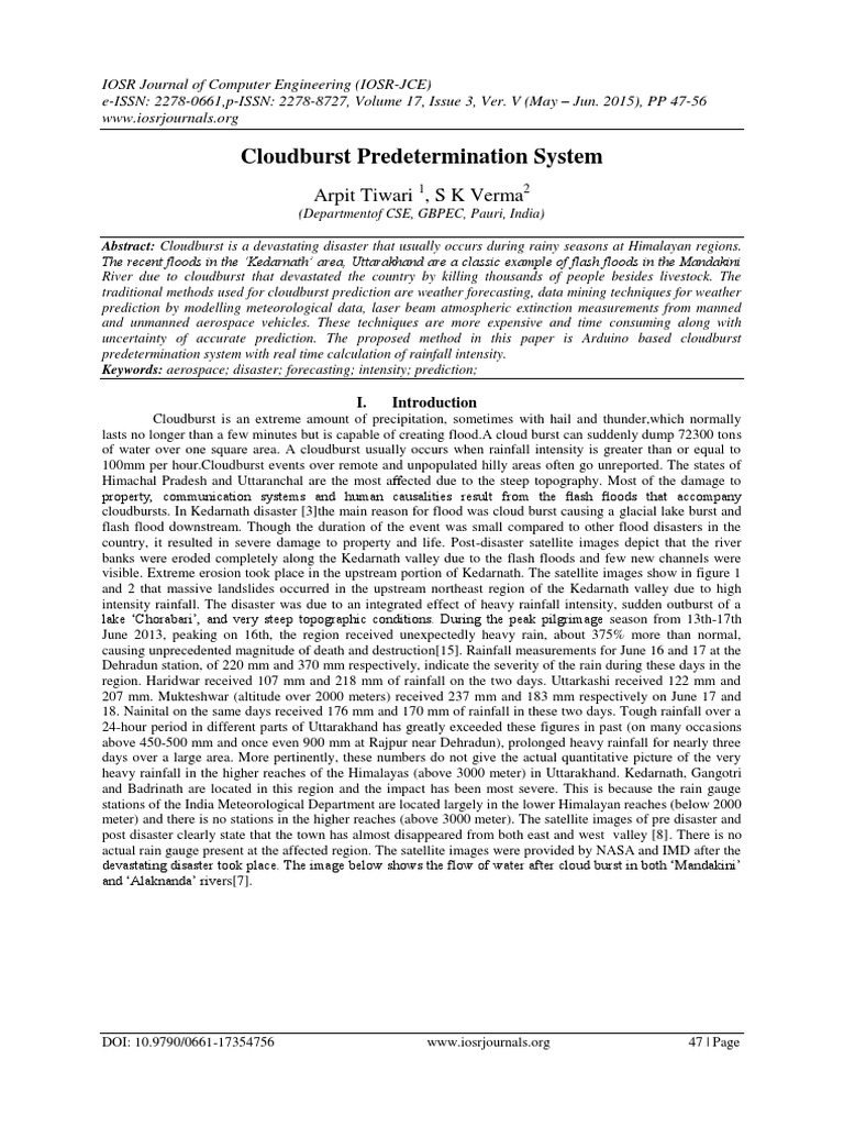 Cloudburst Predetermination System Pdf Arduino Weather Forecasting
