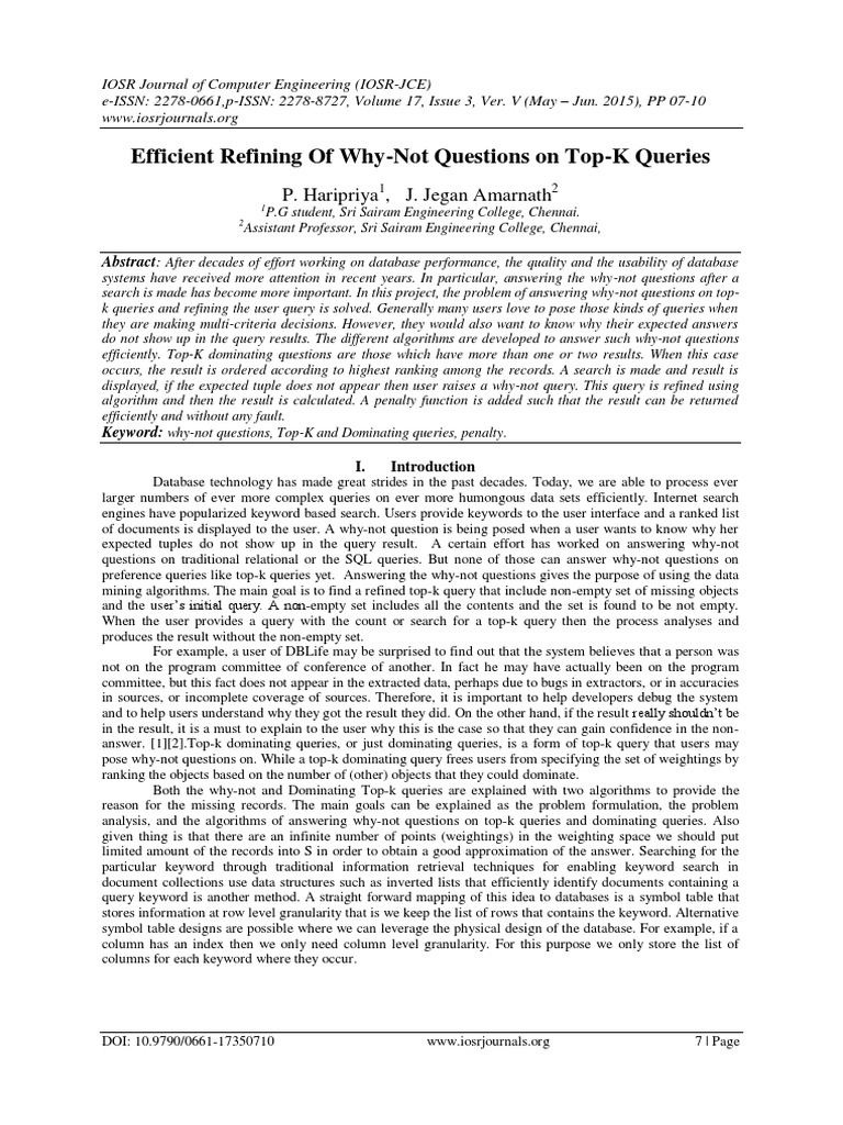 Efficient Refining of Why-Not Questions On Top-K Queries | PDF ...